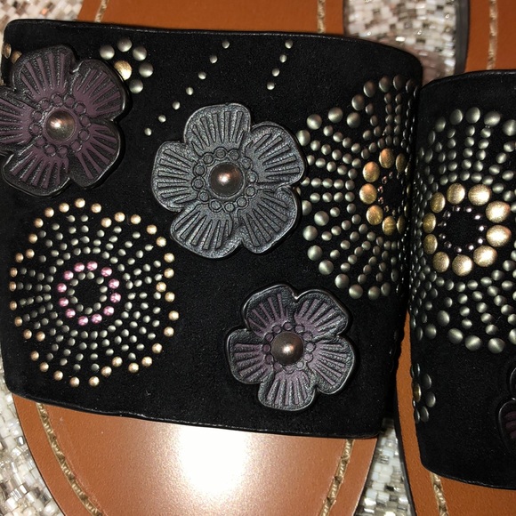 Coach | Shoes | Coach Tea Rose Flat Slip On Rivet Sandal Slides | Poshmark